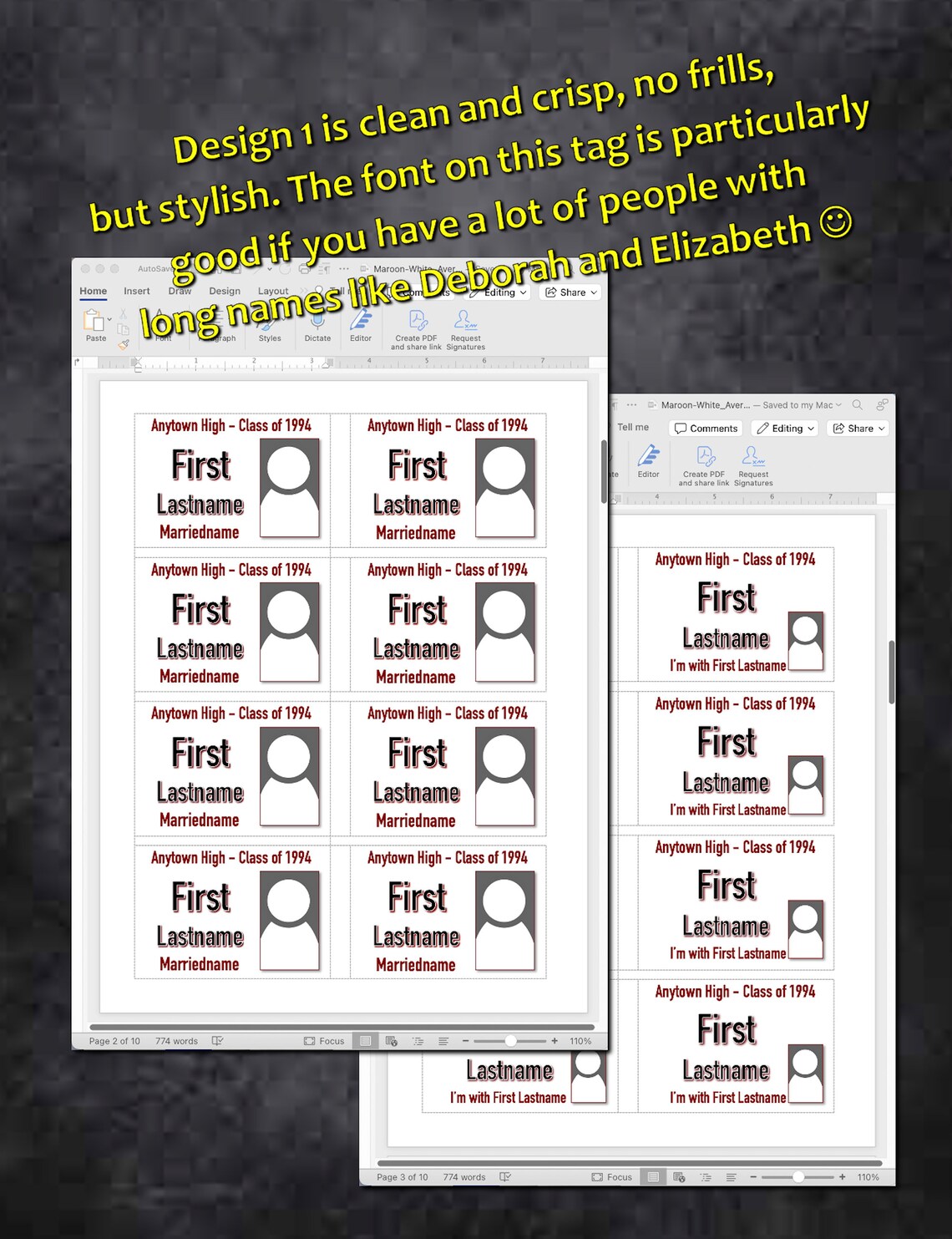 Class Reunion Avery Sticker Name Tag Templates maroon & White 2.33 X 3. ...