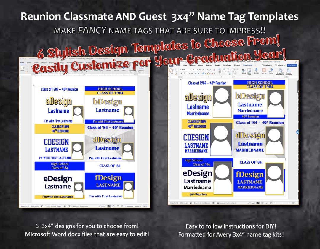 Reunion Name Tag Templates - DIGITAL DOWNLOAD (harvest Gold and Royal ...