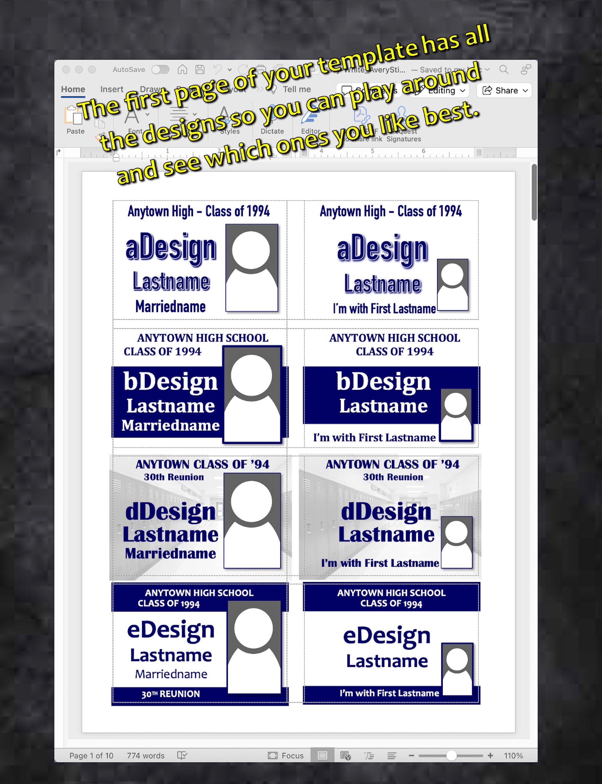 Class Reunion Avery Sticker Name Tag Templates - (navy & White) 2.33 X ...