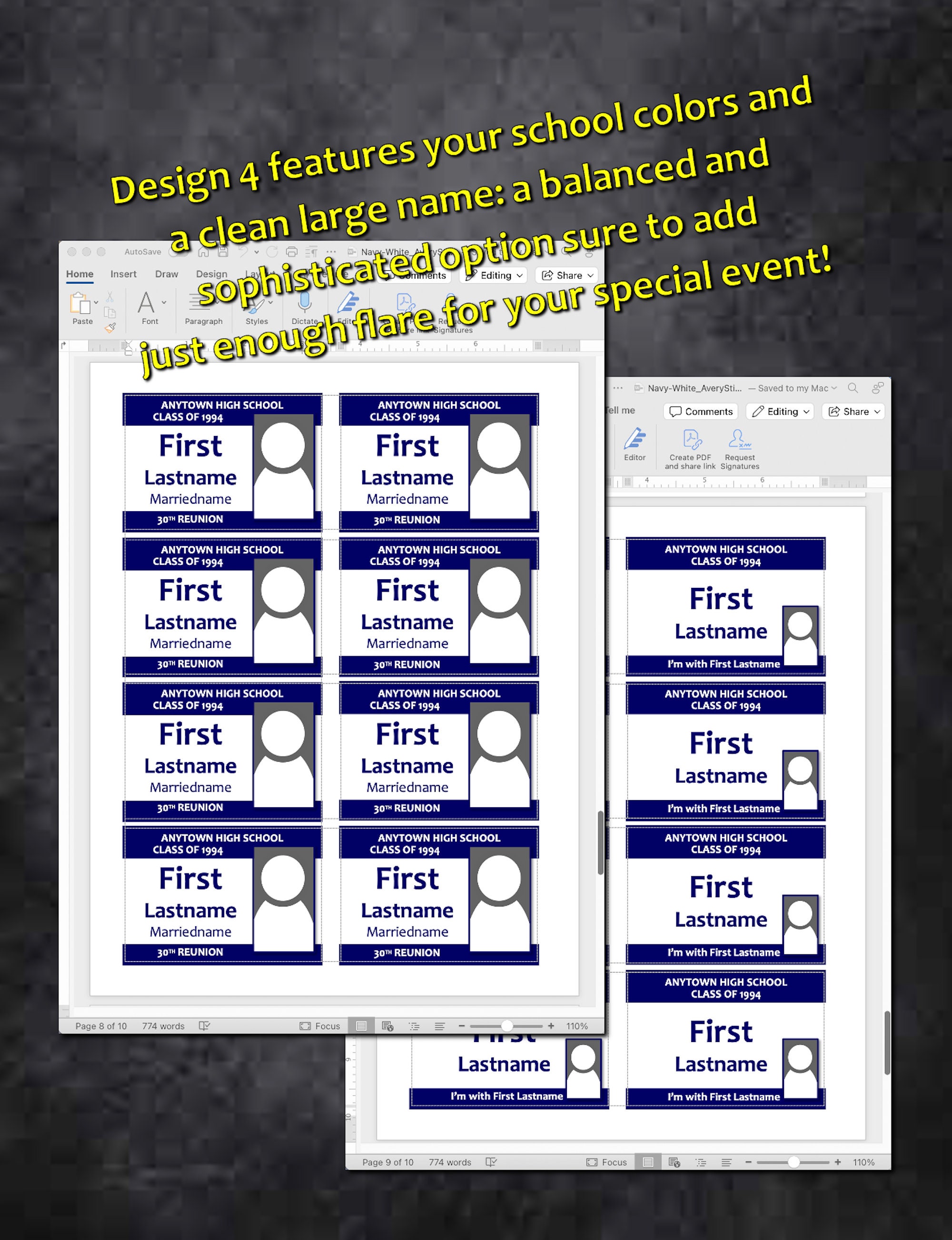 Class Reunion Avery Sticker Name Tag Templates - (navy & White) 2.33 X ...
