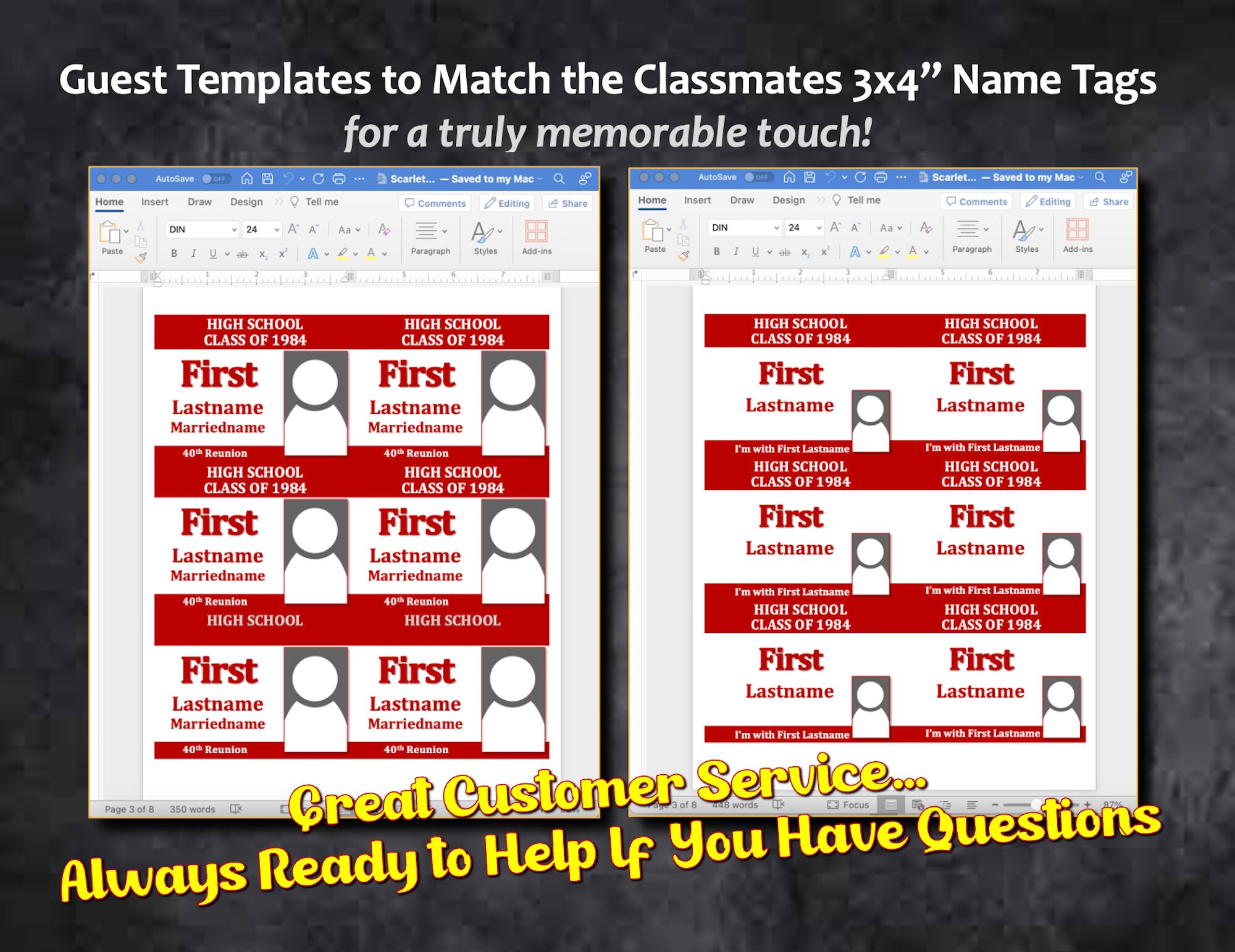 Reunion Name Tag Templates DIGITAL DOWNLOAD red and White 3x4 - Etsy