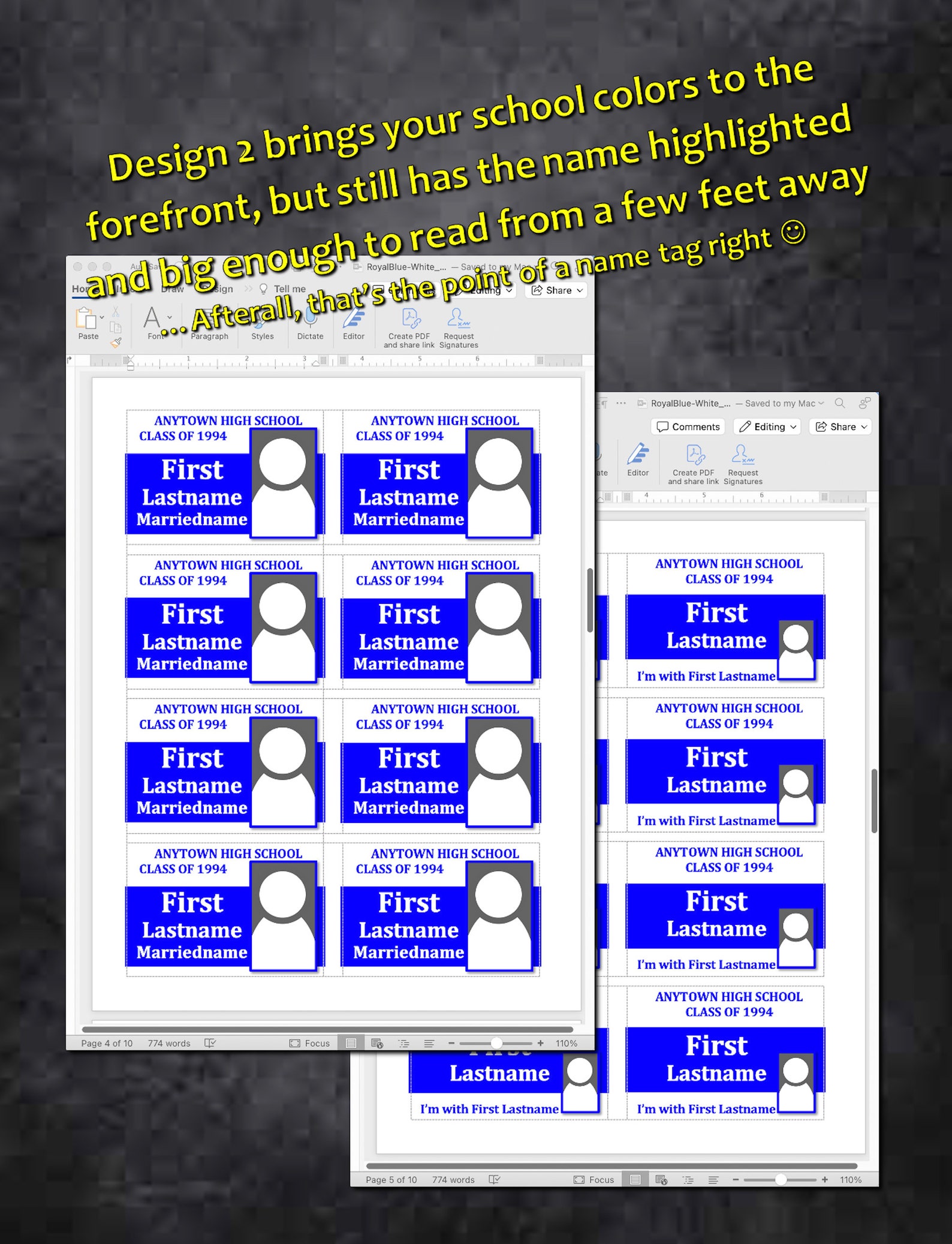 Class Reunion Avery Sticker Name Tag Templates royal Blue & White 2.33 ...