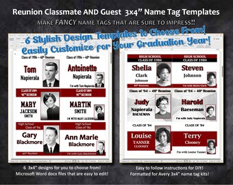 Class Reunion Avery Sticker Name Tag Templates maroon & White 2.33 X 3. ...