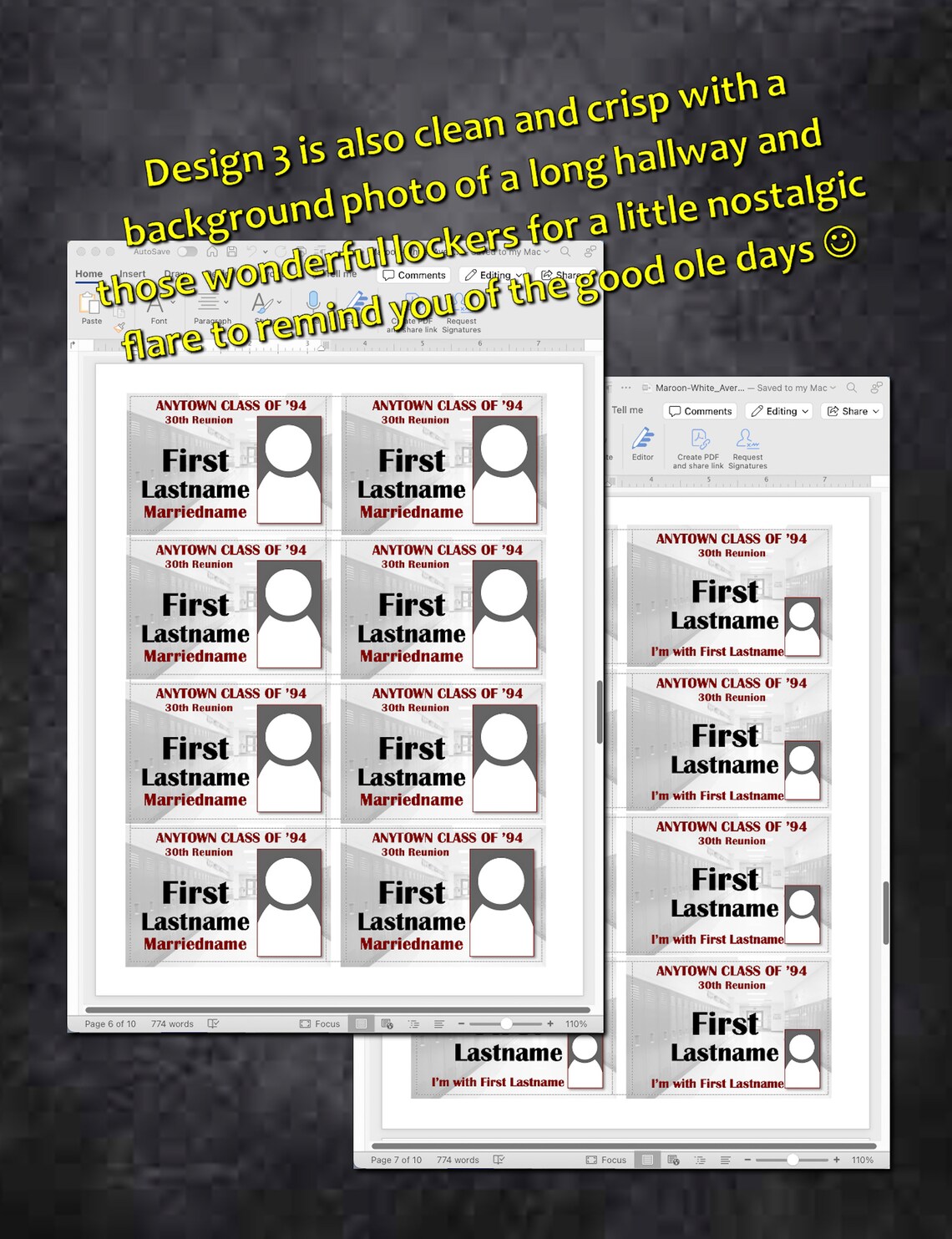 Class Reunion Avery Sticker Name Tag Templates maroon & White 2.33 X 3. ...