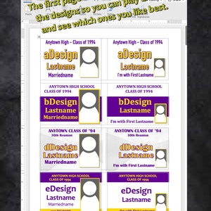 Class Reunion Avery Sticker Name Tag Templates - (purple & Harvest Gold ...