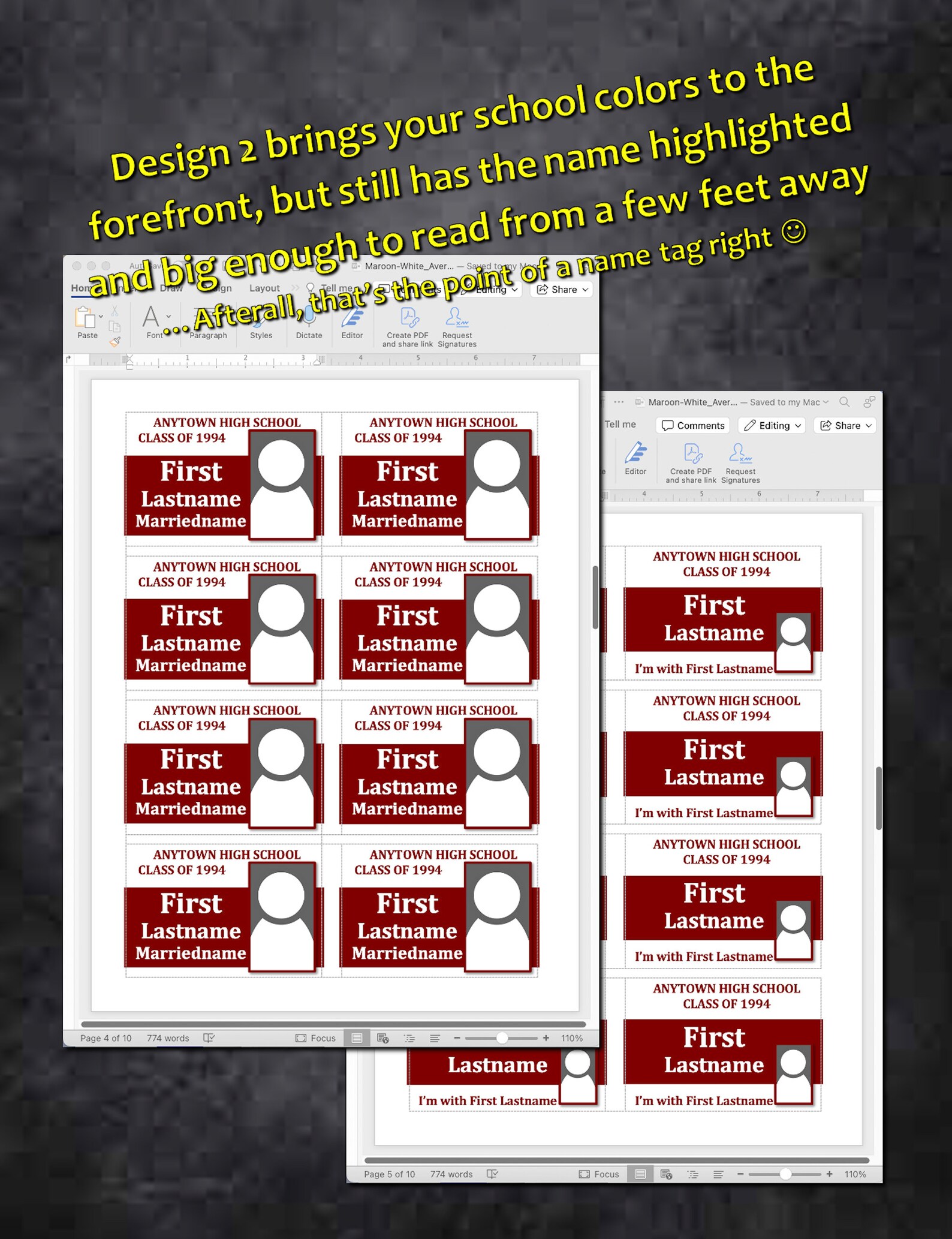 Class Reunion Avery Sticker Name Tag Templates maroon & White 2.33 X 3. ...