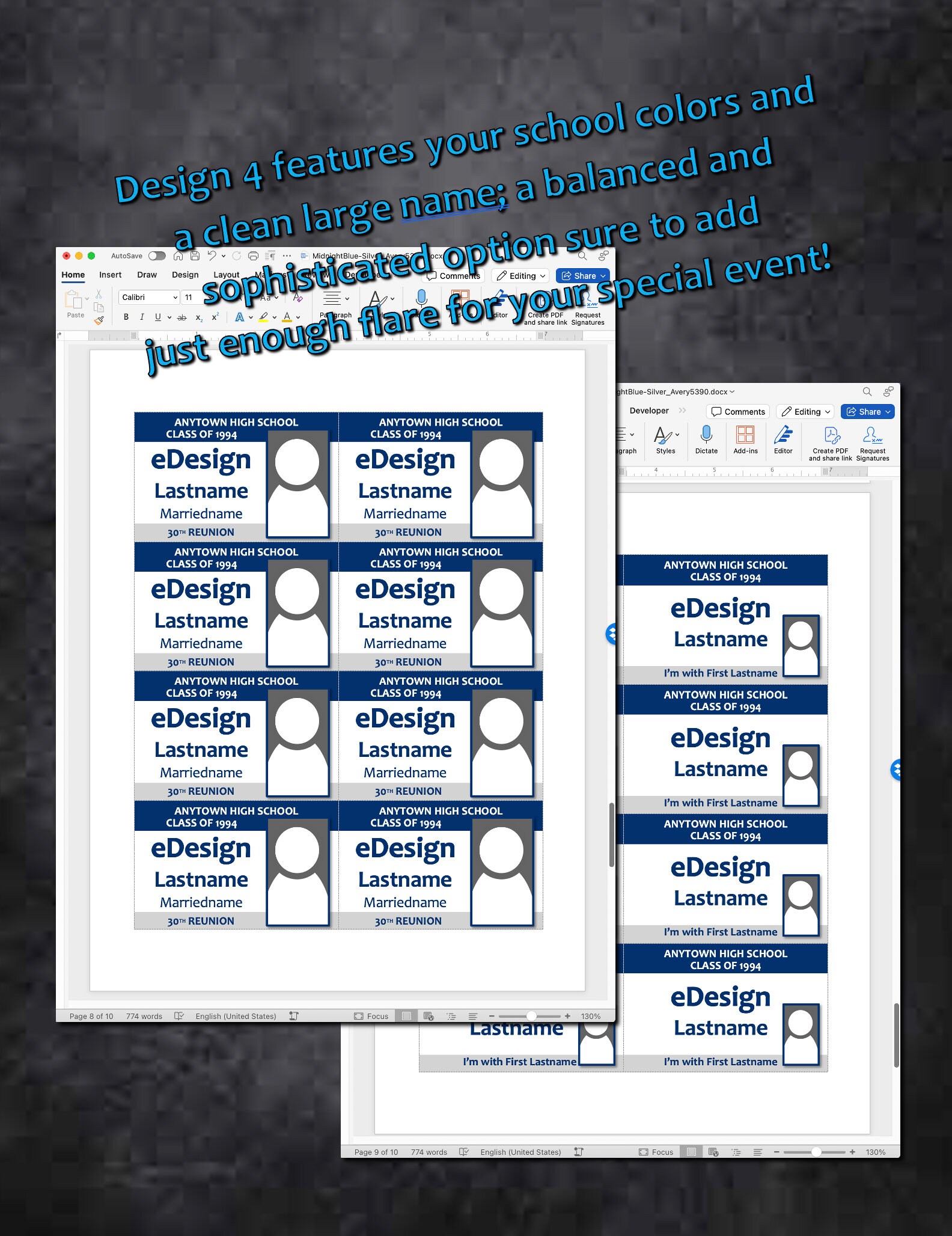 Class Reunion Avery 2.25x3.5" Name Tag Templates - (blue+silver) | DIY ...