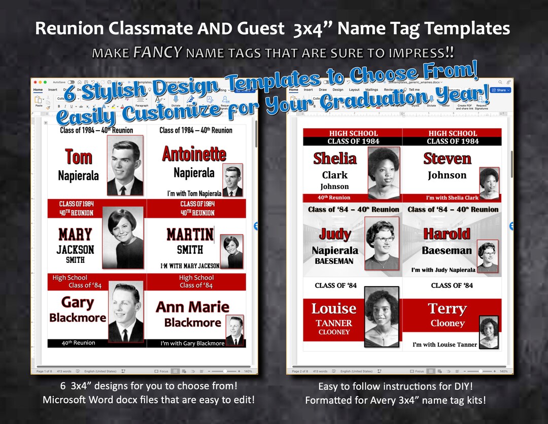 Reunion Name Tag Templates - DIGITAL DOWNLOAD (scarlet Red, Black ...