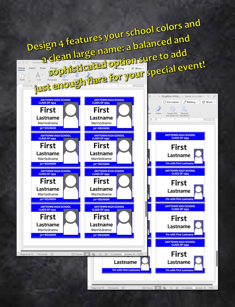 Class Reunion Avery Sticker Name Tag Templates royal Blue & White 2.33 ...