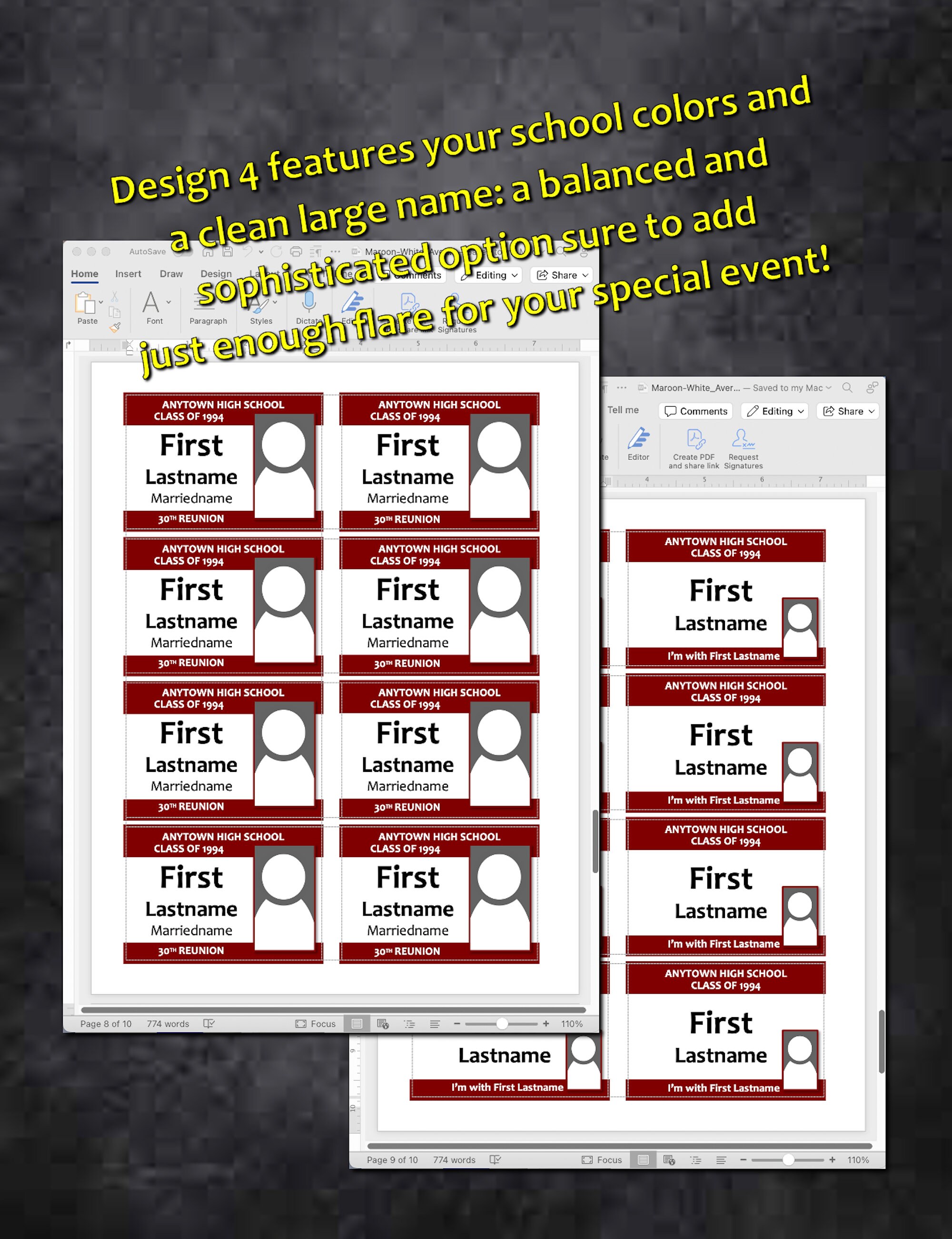 Class Reunion Avery Sticker Name Tag Templates maroon & White 2.33 X 3. ...