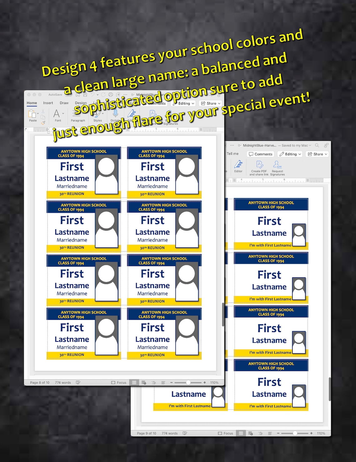 Class Reunion Avery Sticker Name Tag Templates navy & Harvest Gold 2.33 ...