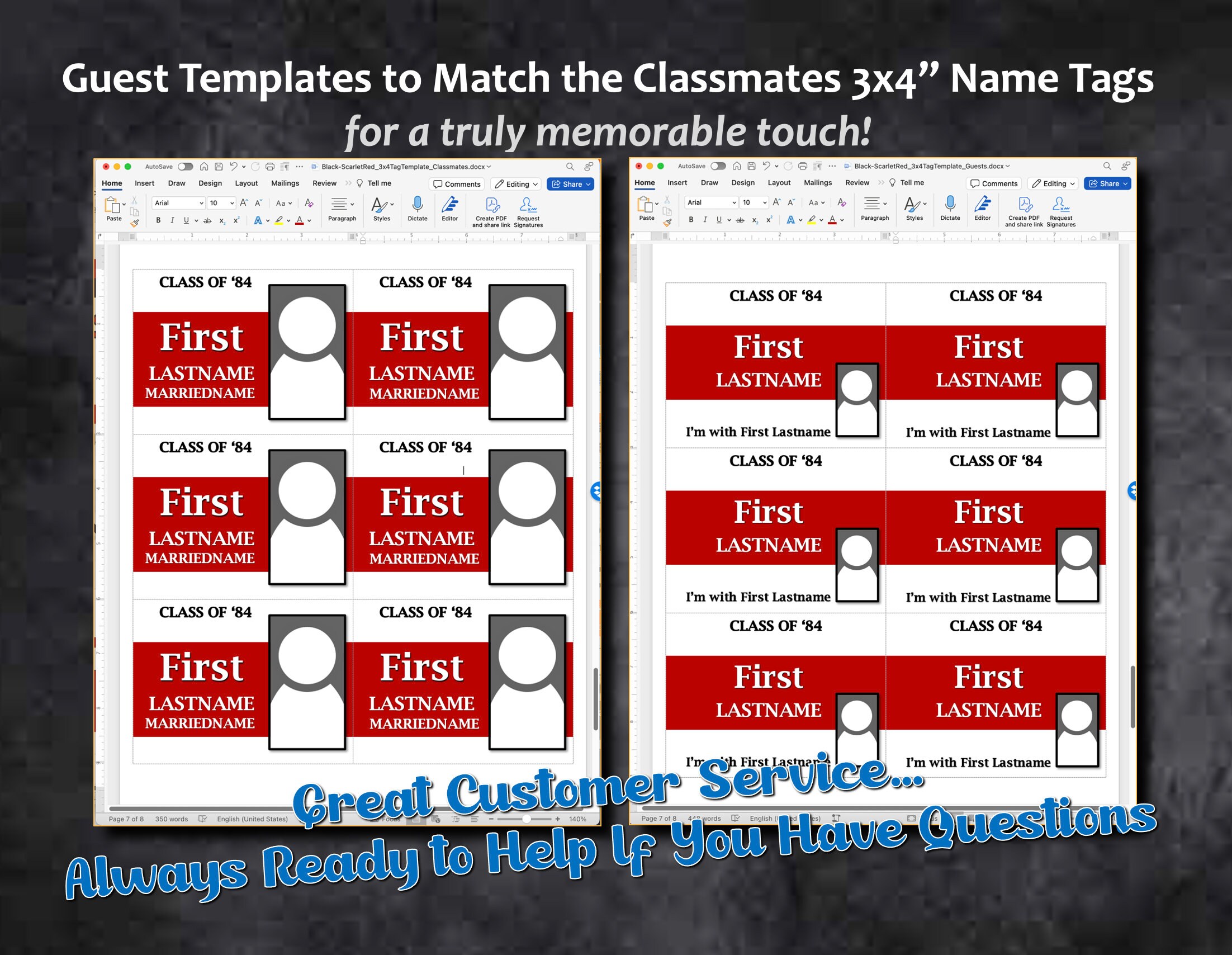 Reunion Name Tag Templates DIGITAL DOWNLOAD scarlet Red, Black, & White ...