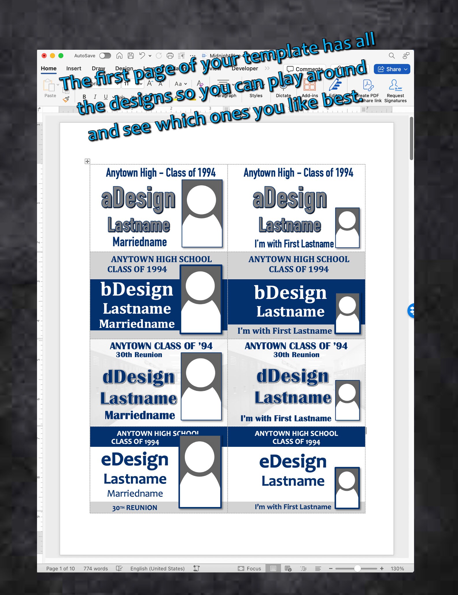 Class Reunion Avery 2.25x3.5" Name Tag Templates - (blue+silver) | DIY ...