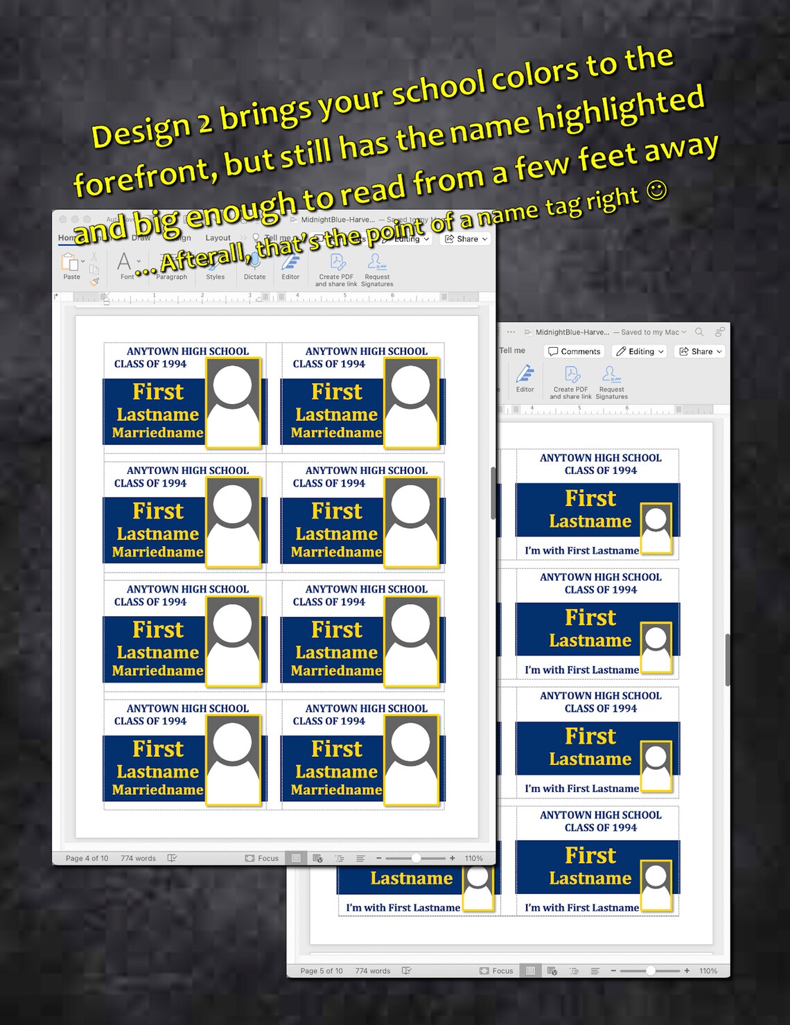 Class Reunion Avery Sticker Name Tag Templates navy & Harvest Gold 2.33 ...