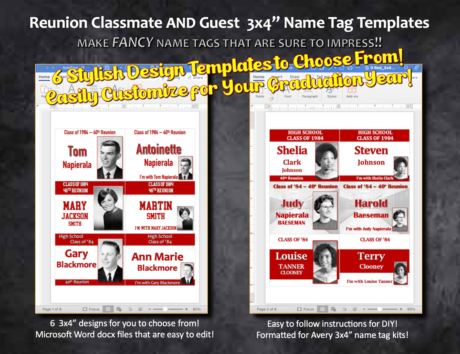 Reunion Name Tag Templates DIGITAL DOWNLOAD red and White 3x4 - Etsy