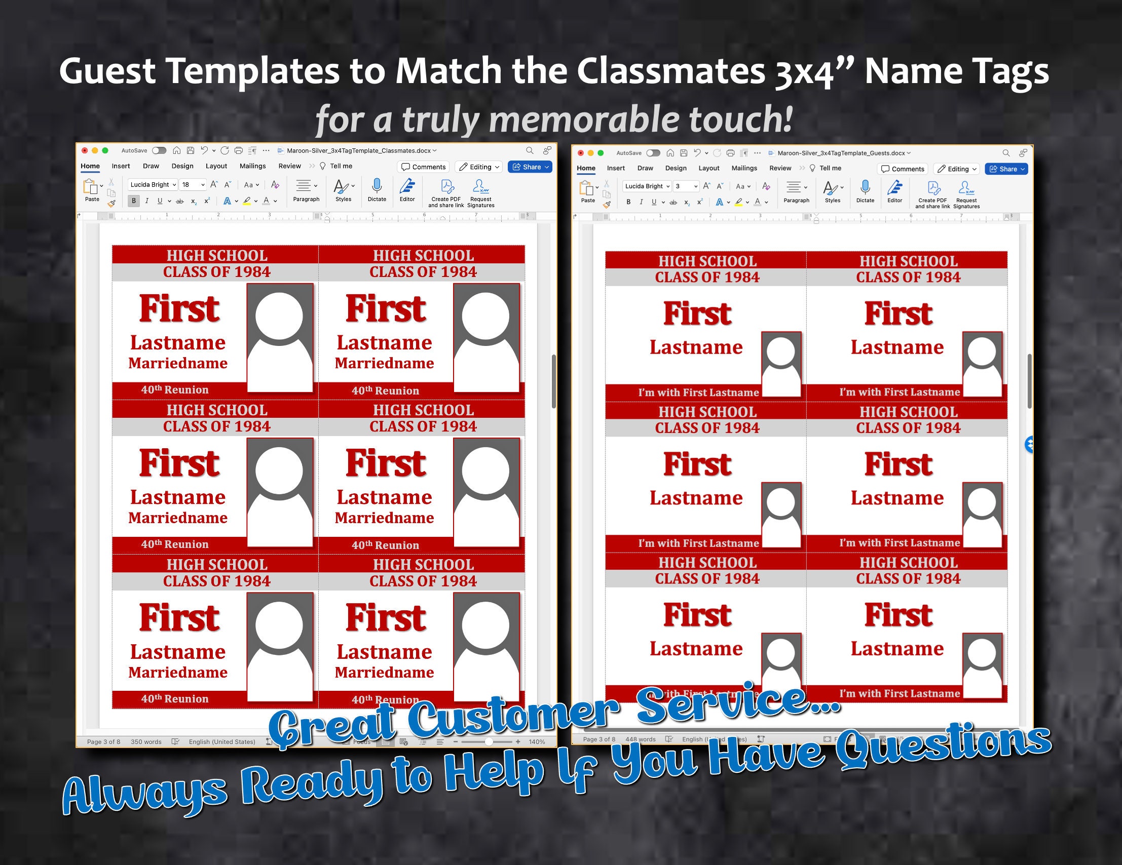 Reunion Name Tag Templates DIGITAL DOWNLOAD scarlet Red and Silver 3x4 ...