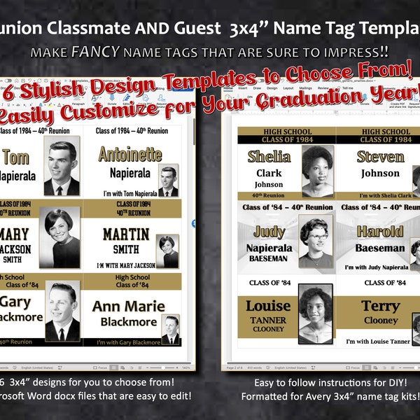 Reunion Name Tag Templates DIGITAL DOWNLOAD green and White 3x4 - Etsy