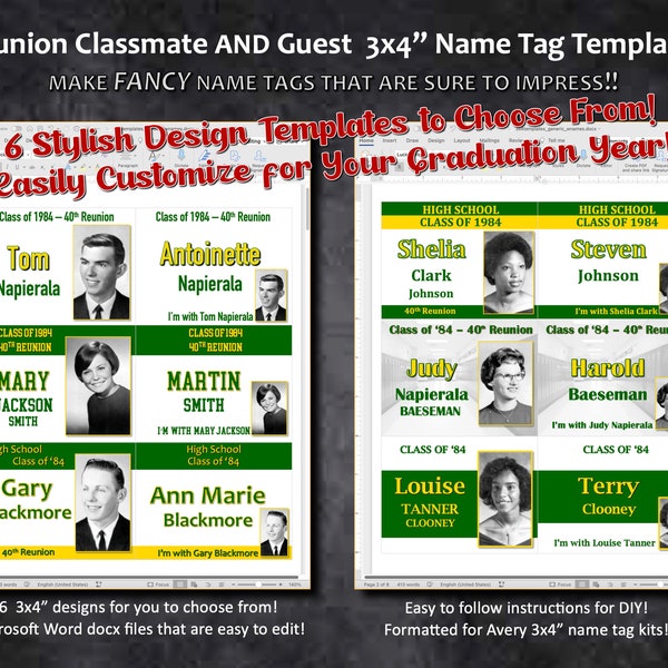 Class Reunion Name Tag Template - Etsy