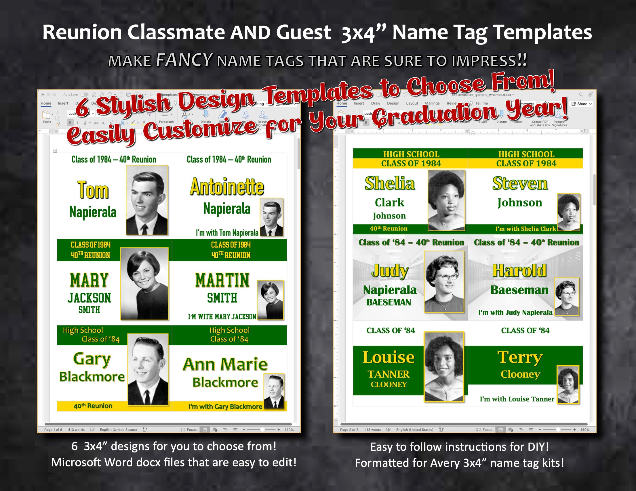 Reunion Name Tag Templates - DIGITAL DOWNLOAD (green and Harvest Gold ...
