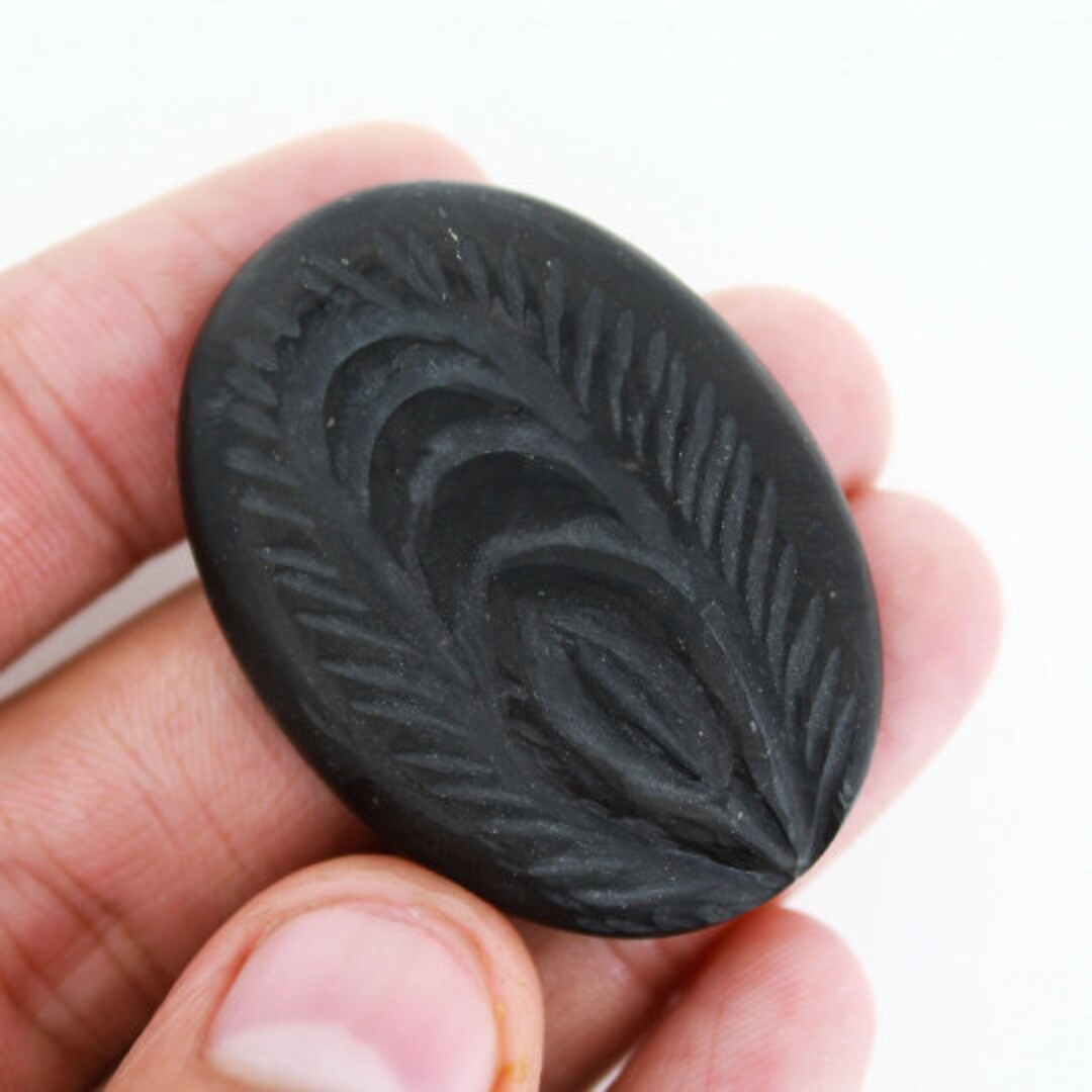 Black Shungite Oval Shape Carving Stone, Black Stone Handmade Carving ...
