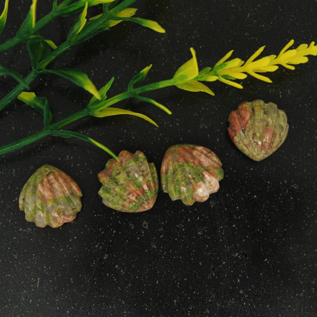 Natural Unakite Sea Shell Carve, Handmade Crystal Carving, Size 15x15mm ...