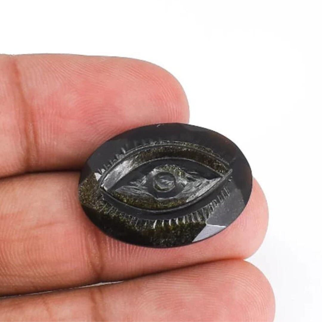 Golden Obsidian Eye Carved Gemstone, Evil Eye Protection Stone, Carved ...