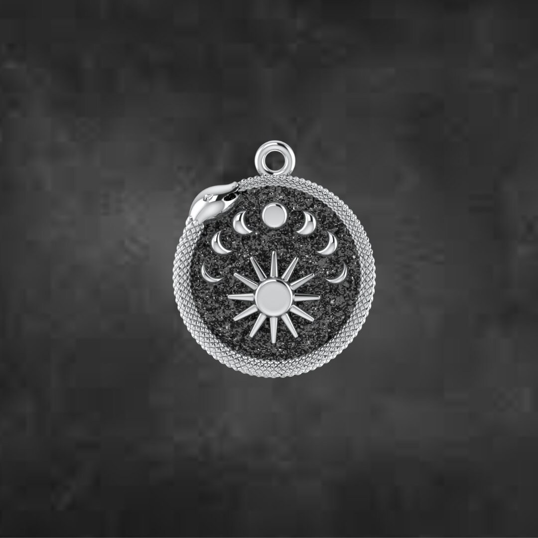 Sterling Silver Ouroboros Charm With Moon Phases, Phases of the Moon ...