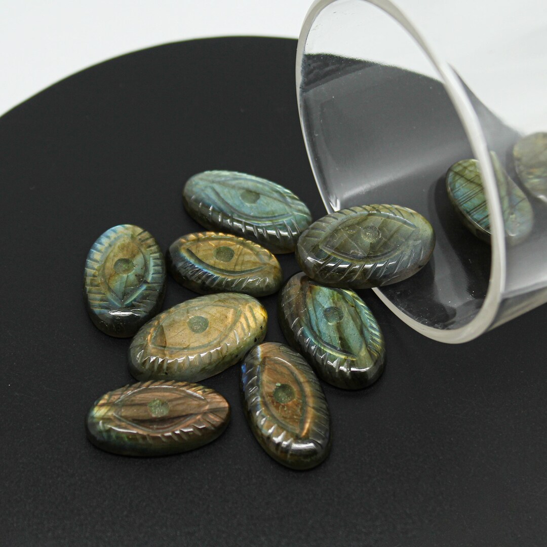 Oval Labradorite Evil Eye Carving, Faceted Carved Gemstone, Evil Eye ...