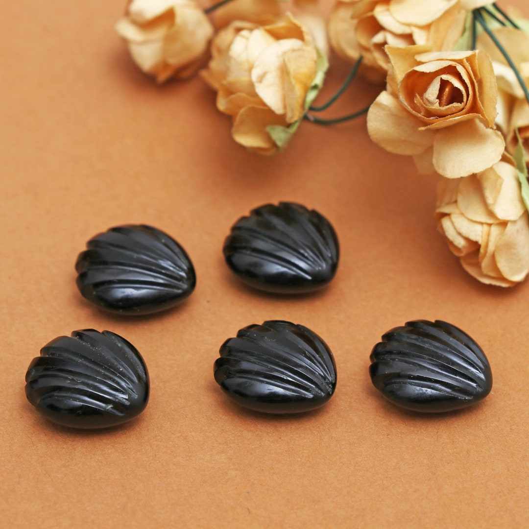 Black Obsidian Carved Sea Shell Shape, Obsidian Shell Jewelry, Crystal ...