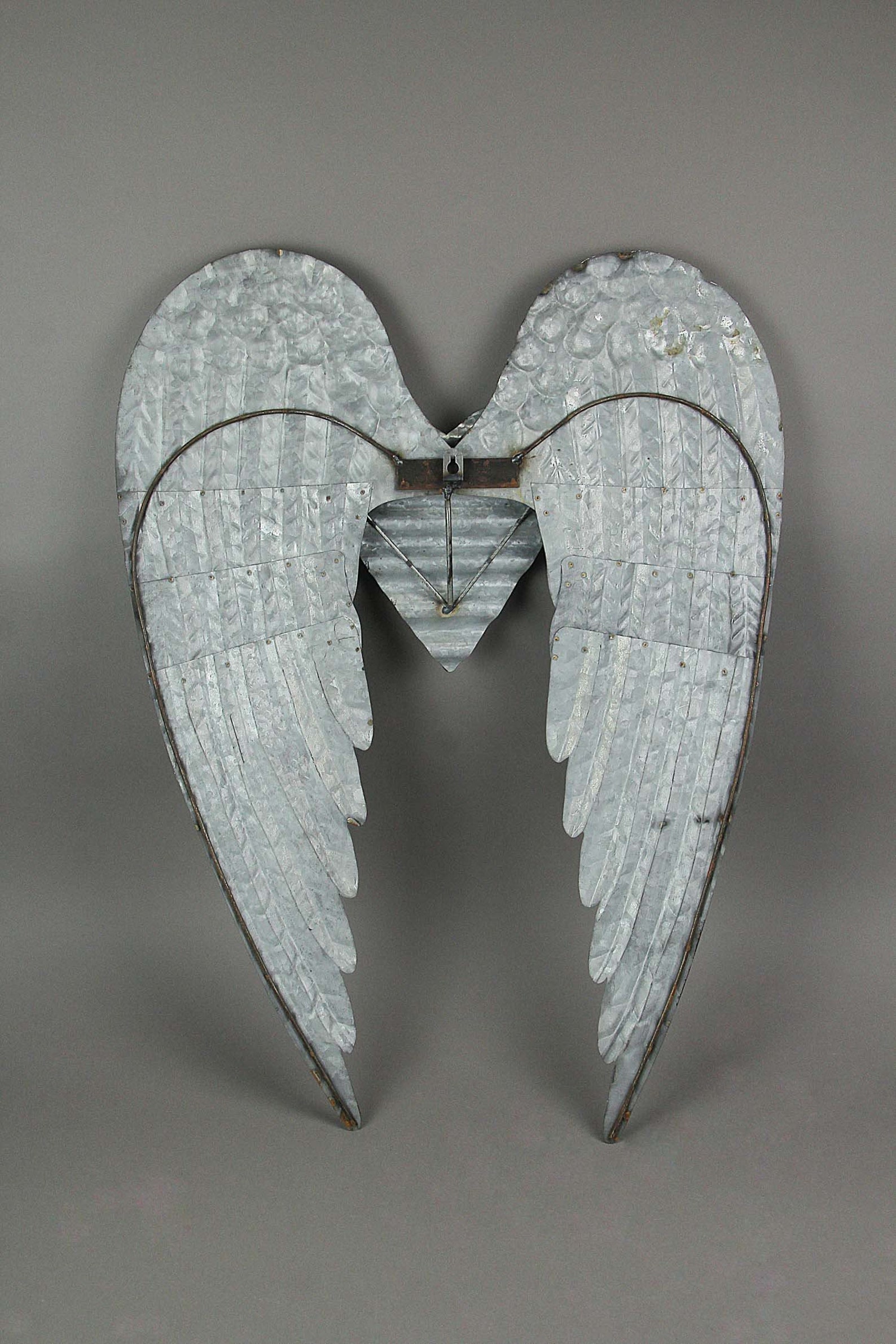 Rustic Galvanized Stamped Metal Art Angel Wings Heart | Etsy