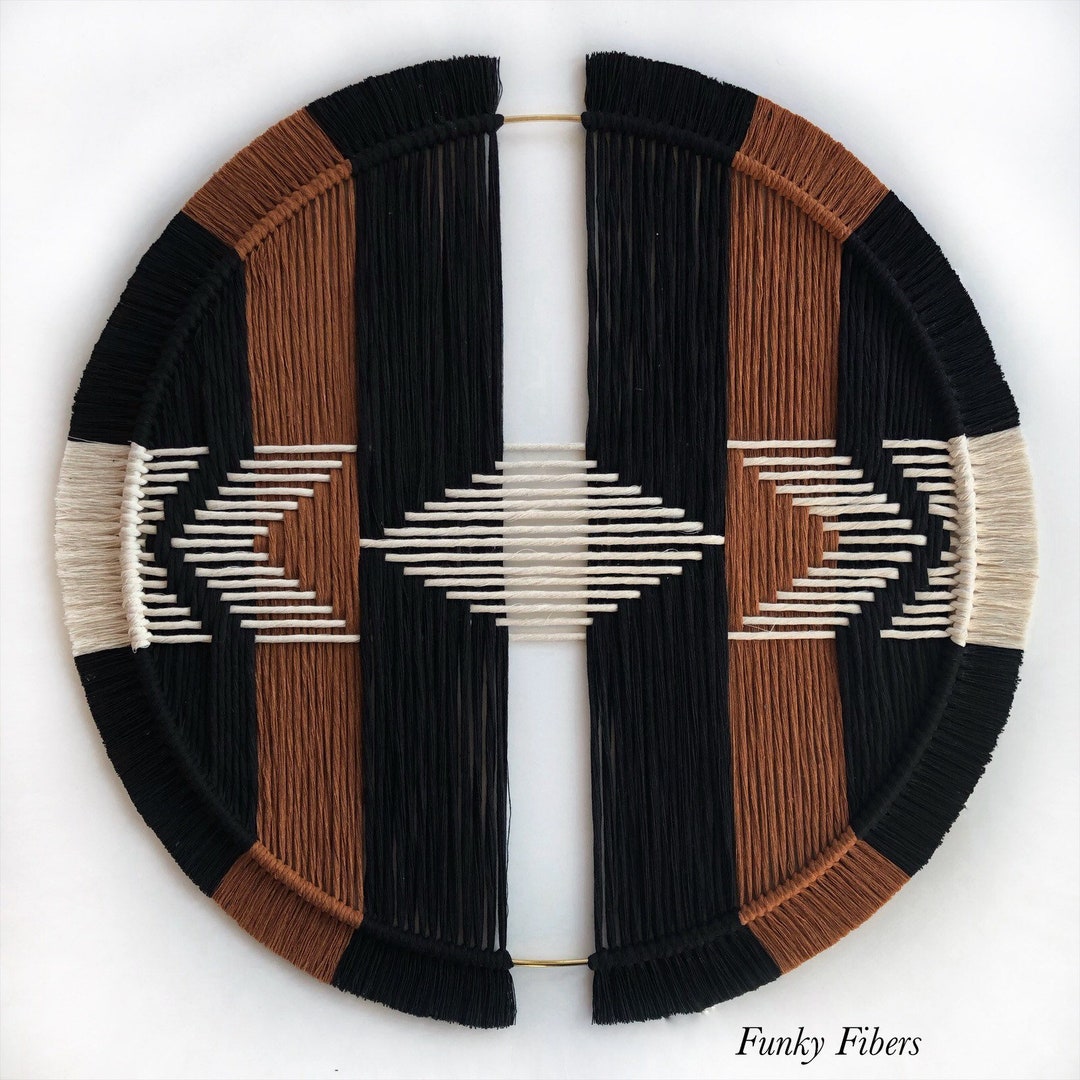 Geometric Macrame Hoop Wall Hanging: Black, Maple Brown, and Natural ...