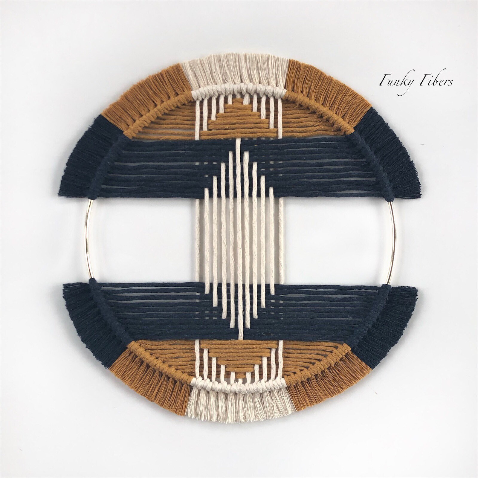 Modern Macrame Wall Art in Navy Mustard Fiber Art Boho - Etsy