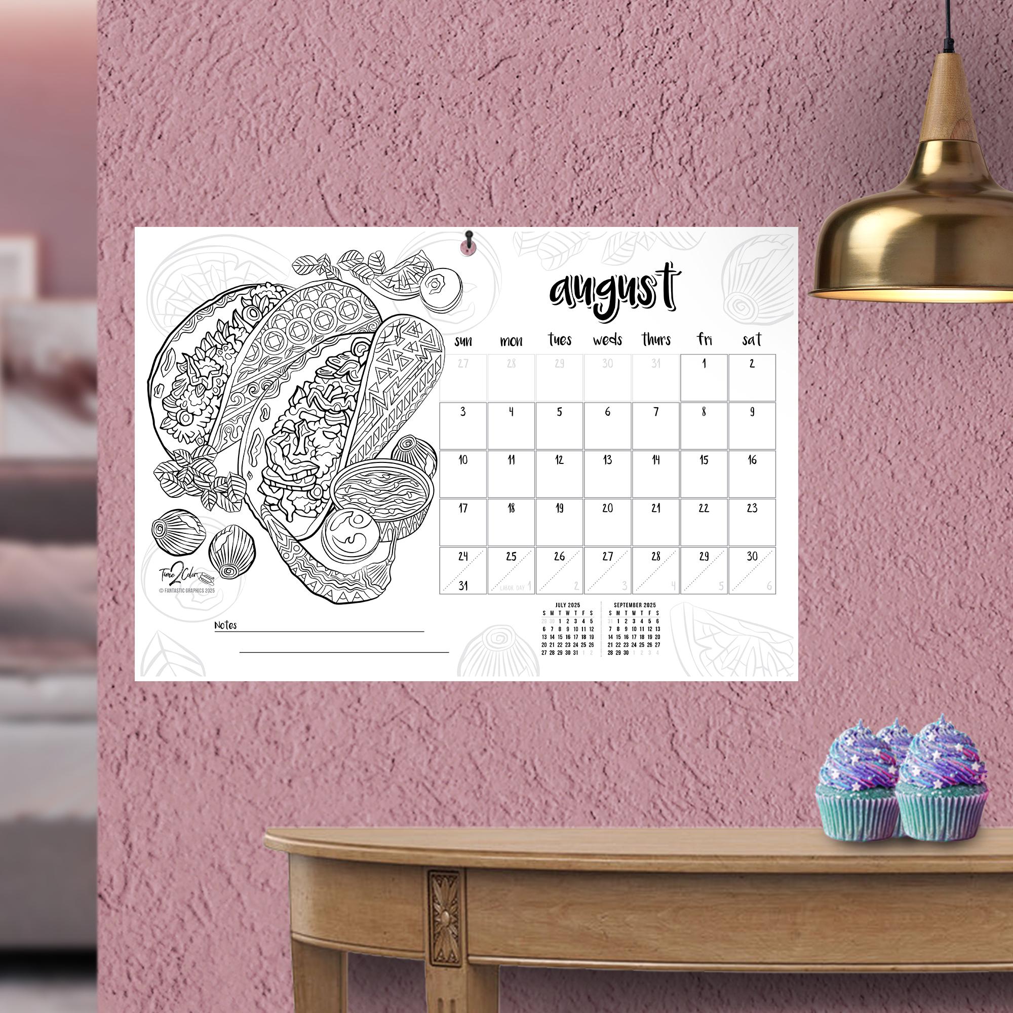 Time2color 2025 Wall/deskpad Coloring Calendar 19 X 13: Favorite Foods ...