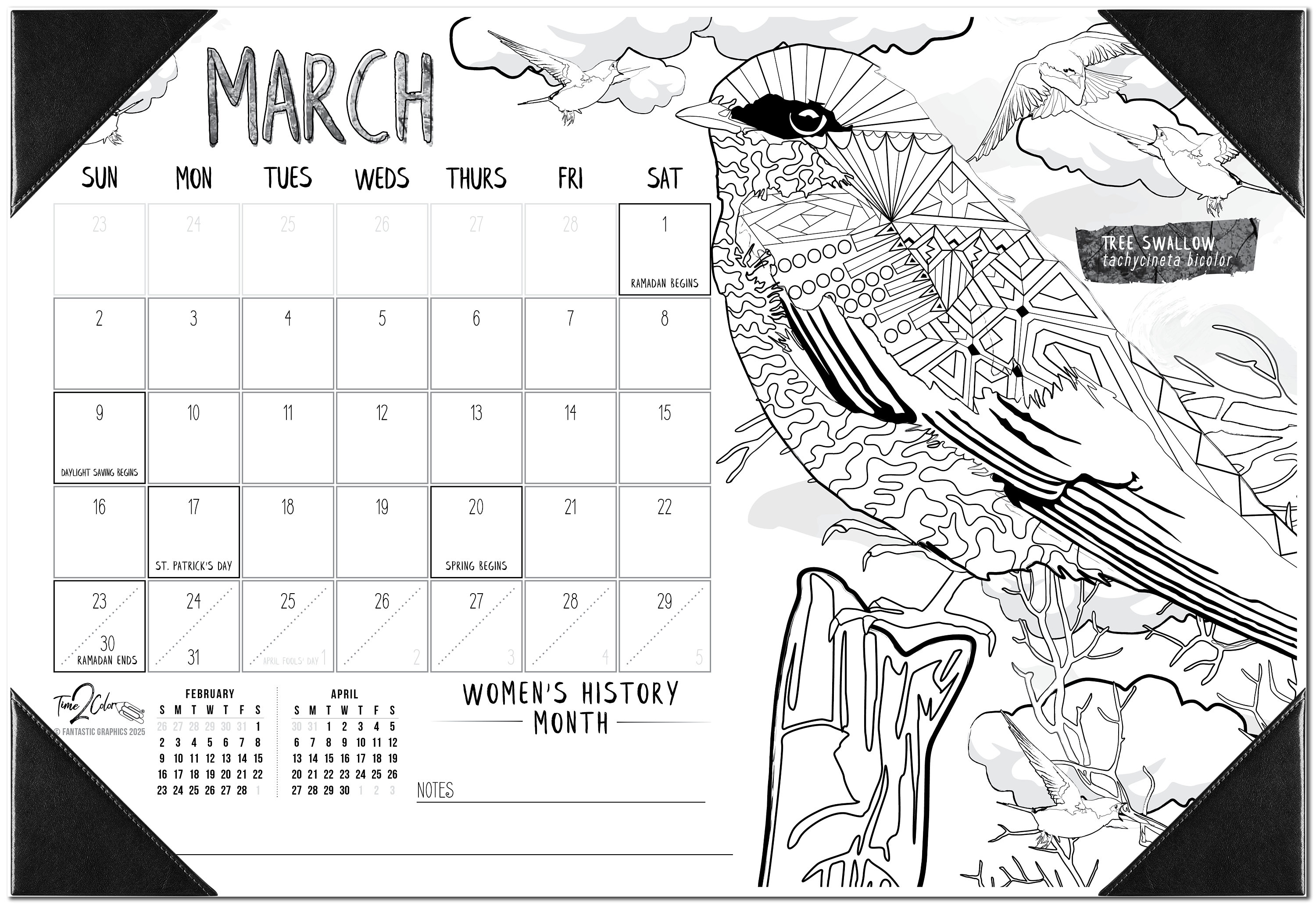 Time2color 2024-25 Nature Theme Academic Desk Blotter Coloring Calendar ...