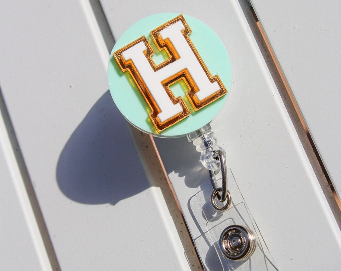 Cute Pastel Varsity Letter Badge Reels Personalized Initial ID Holders ...