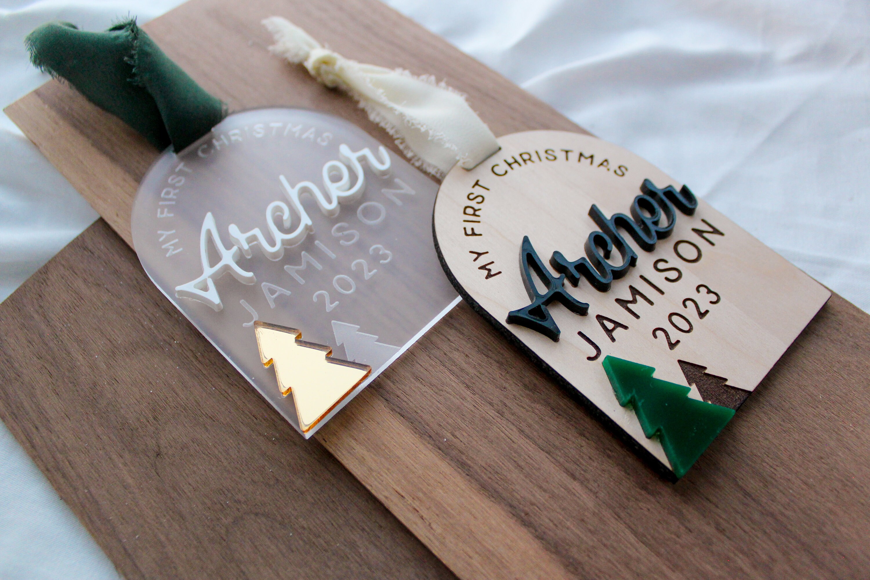 Personalized Child's First Christmas Ornament | Custom Wood or Frosted ...