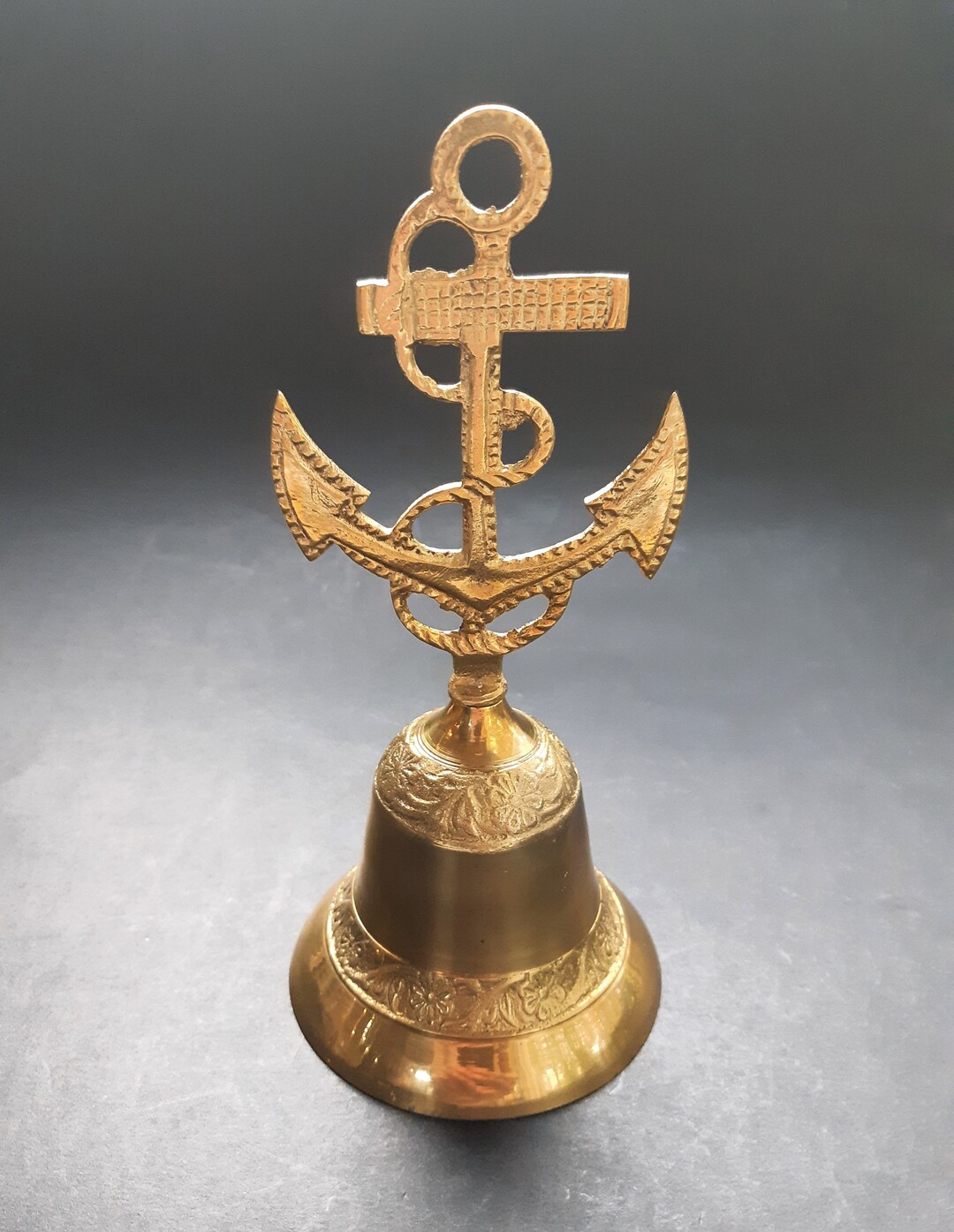 Vintage Solid Brass Bell Rope and Anchor Ornate Coastal Décor Nautical ...