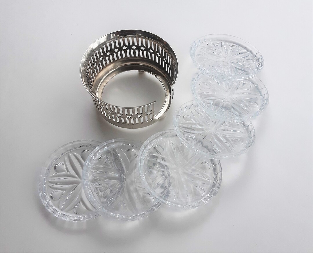 Silverplate Caddy With 6 Lead Crystal Coasters William Adams Germany ...
