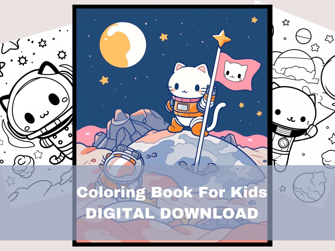 Space Cat Coloring Book: 30 Kawaii Catventures Pages (digital Download ...