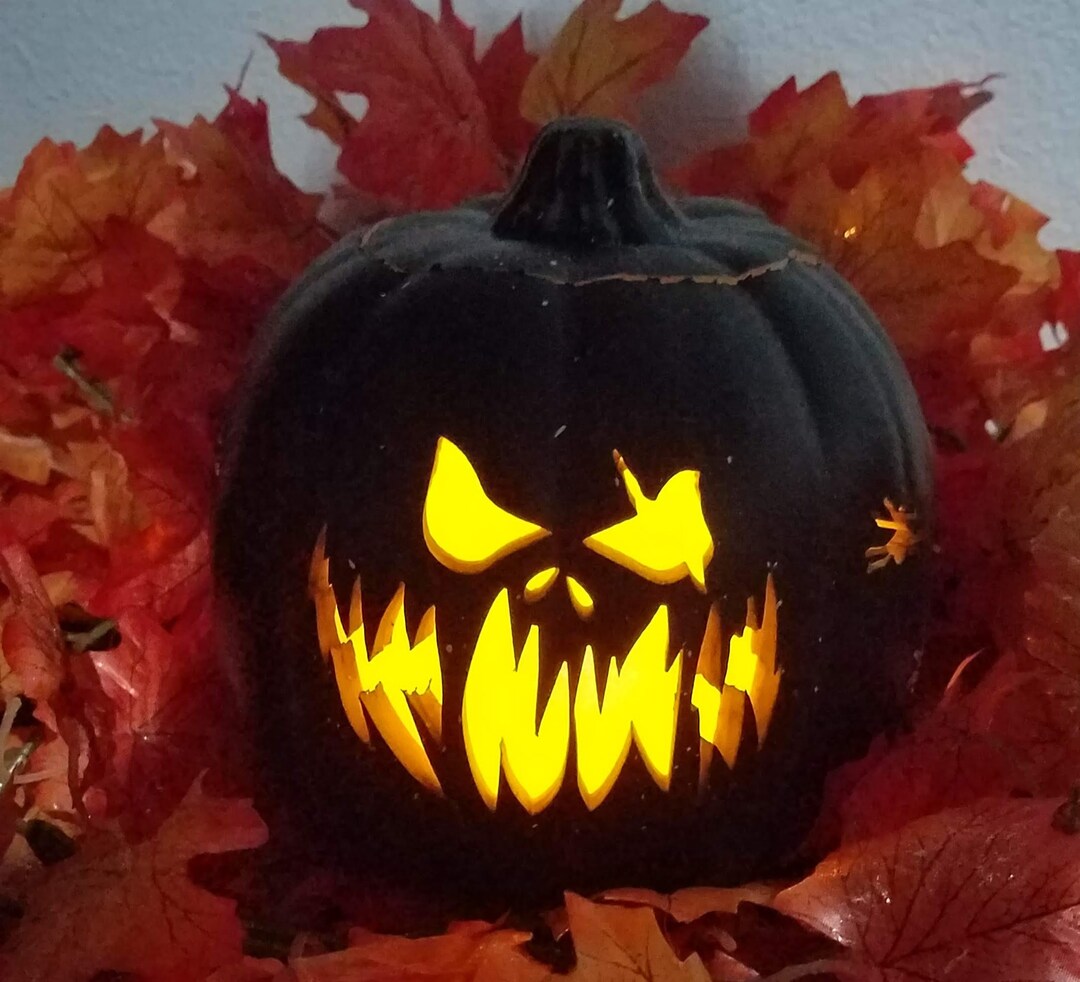 6" Mini Black Foam Pumpkin, Scary Face With Spiders, Laser Carved - Etsy