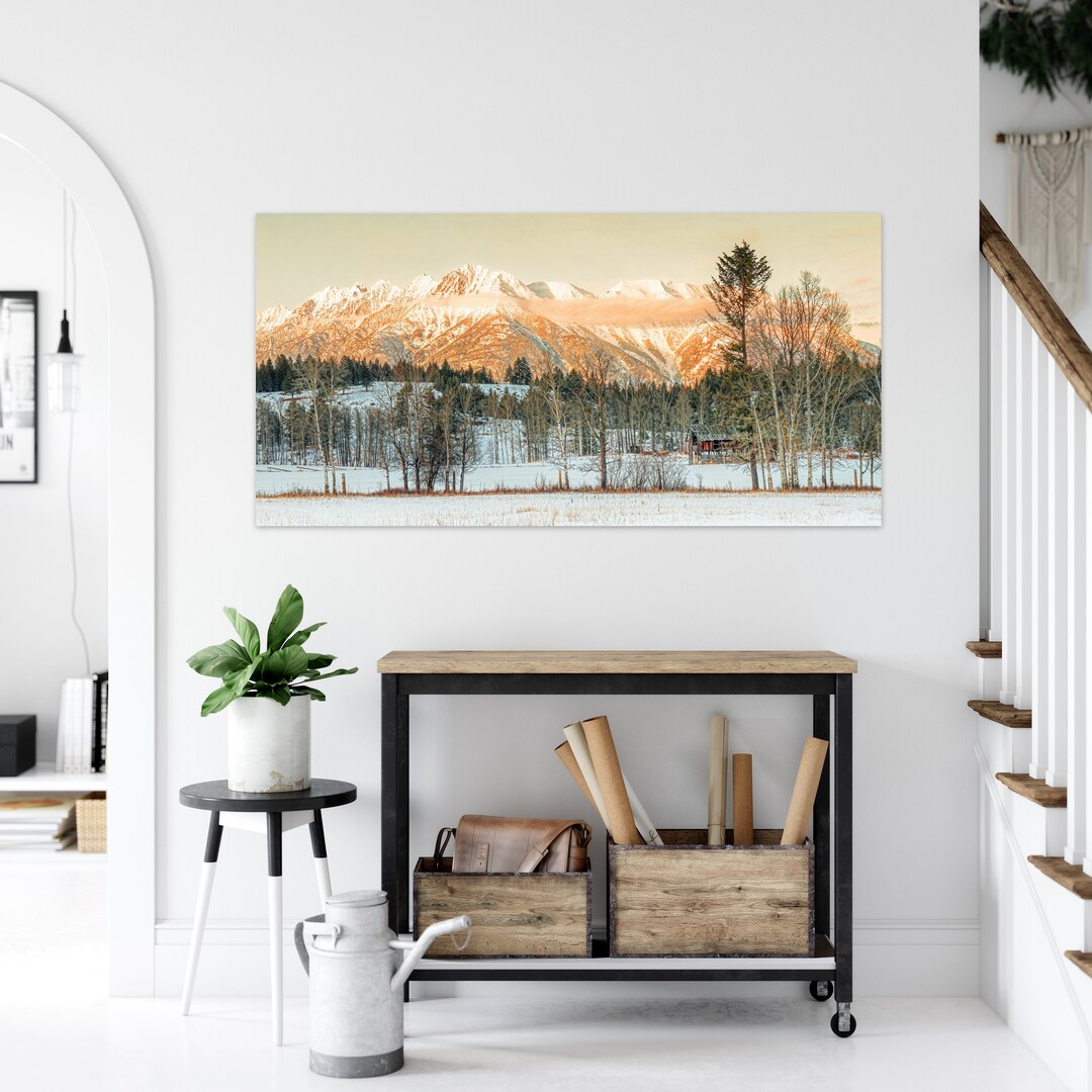 Farm Sunset Panorama - Old Barn in Mountain Landscape Photo Print or ...