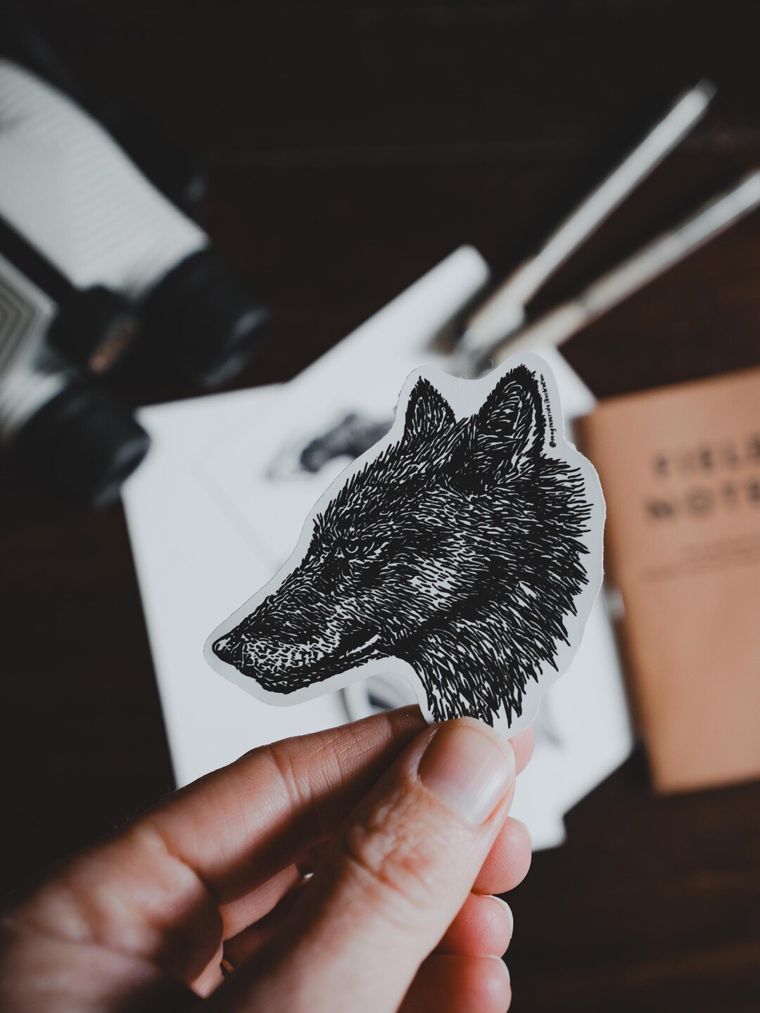 Coastal Wolf Head Fine Line Sticker | Black and White Wildlife Art ...