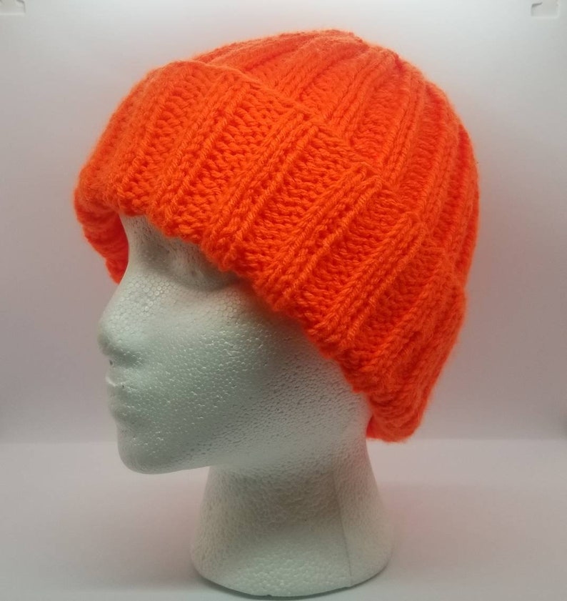 Blaze Orange Hat, Orange Knitted Hat for Adults, Double Brim Adult ...