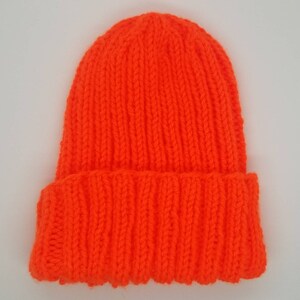 Blaze Orange Hat, Orange Knitted Hat for Adults, Double Brim Adult ...