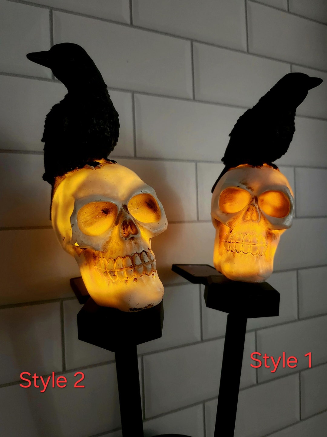 Solar Halloween Skull With Crow Landscape Stake Lights - Etsy