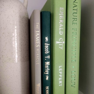 Custom Decorative Book Stack | Green Office Decor | Green Bookshelf ...