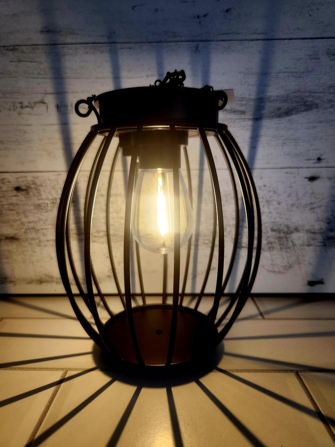 Solar Black Metal Lantern | Hanging Chain Included | Industrial Outdoor ...