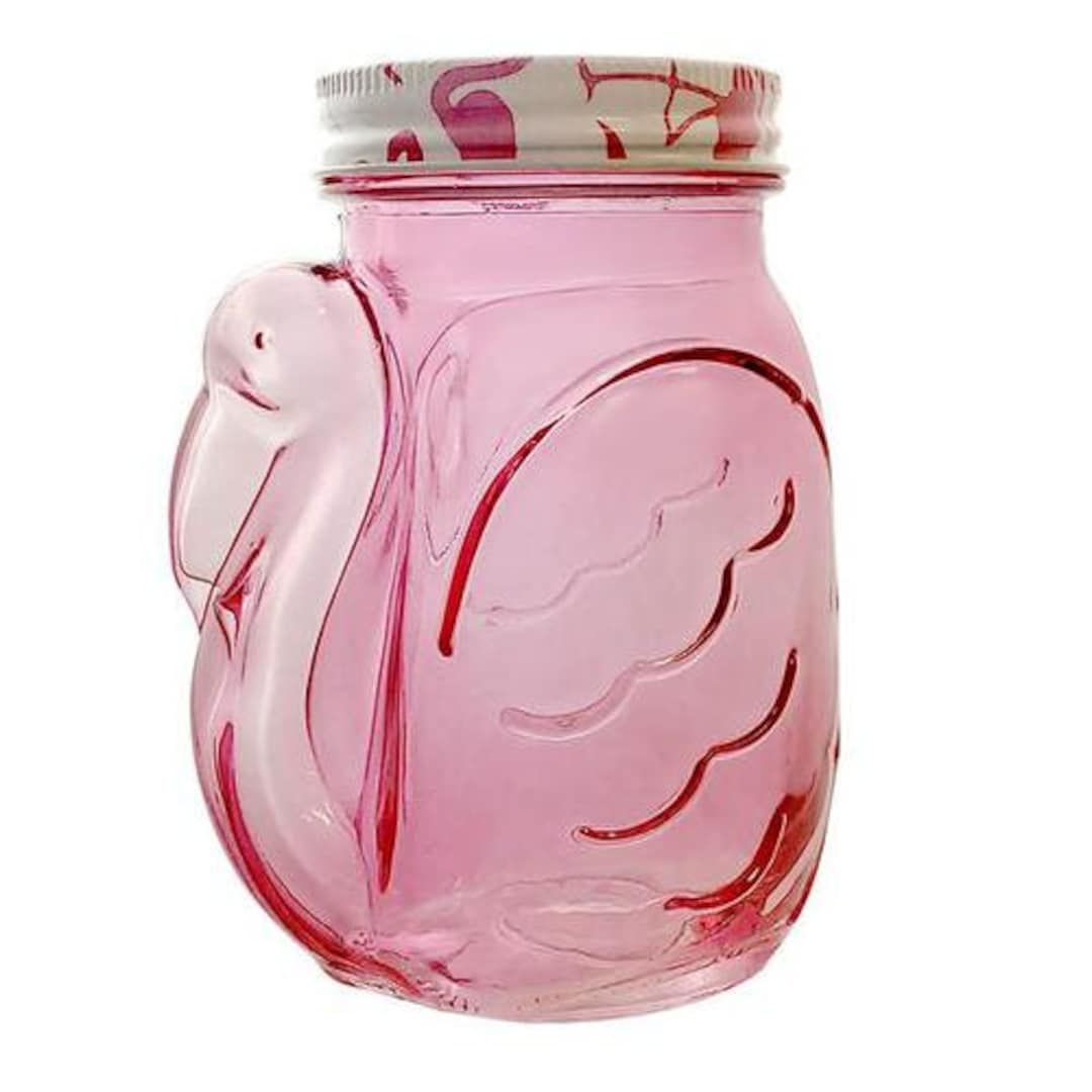 Pink Flamingo Jar – 18 Oz | Choose Flamingo Lid or Solar Light Lid ...