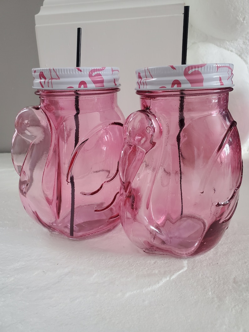 Pink Flamingo Jar – 18 Oz | Choose Flamingo Lid or Solar Light Lid ...