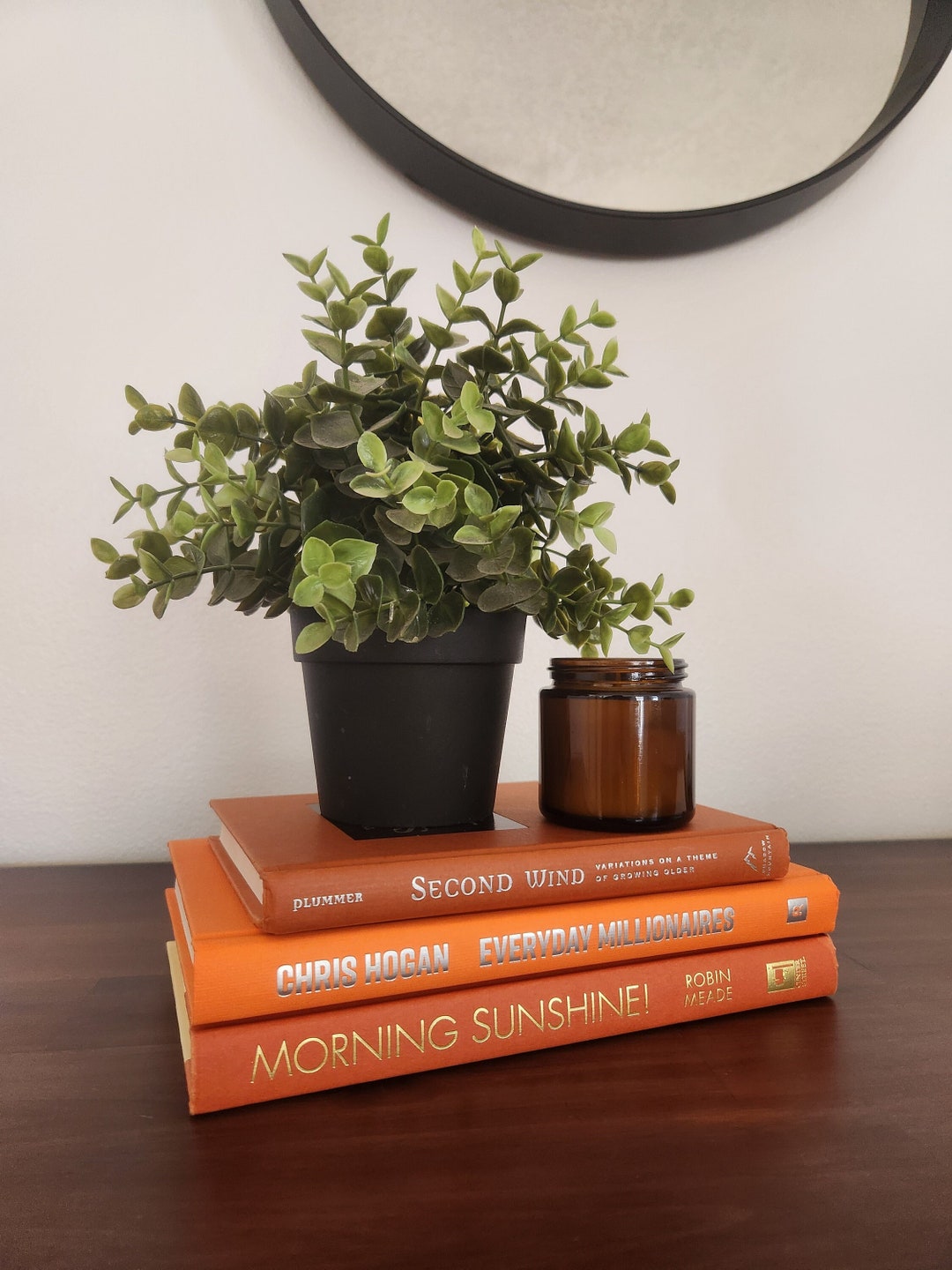 Custom Decorative Book Stack | Orange Office Decor | Orange Bookshelf ...